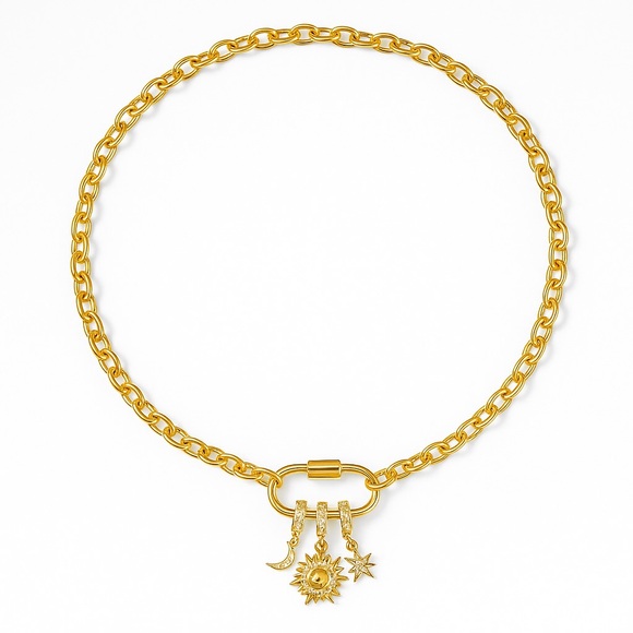 Jewelry | New 18k Gold Plated Solaris Charm Necklace Sun Moon Star ...